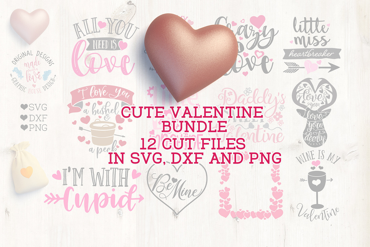 12 Cute Valentine's Cut Files, an Illustration by Graphic House Design P.C
