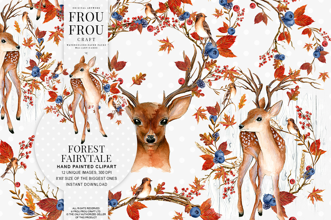 Woodland Watercolor Clip Art Deer, an Animal Illustration by Frou Fou Craft