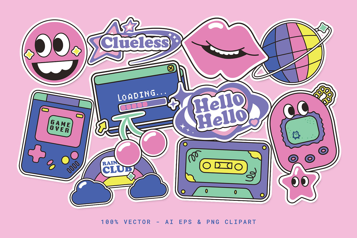 Retro Y2K Vector Illustrations Set, an Object Graphic by DesignerCandies | Creative Market