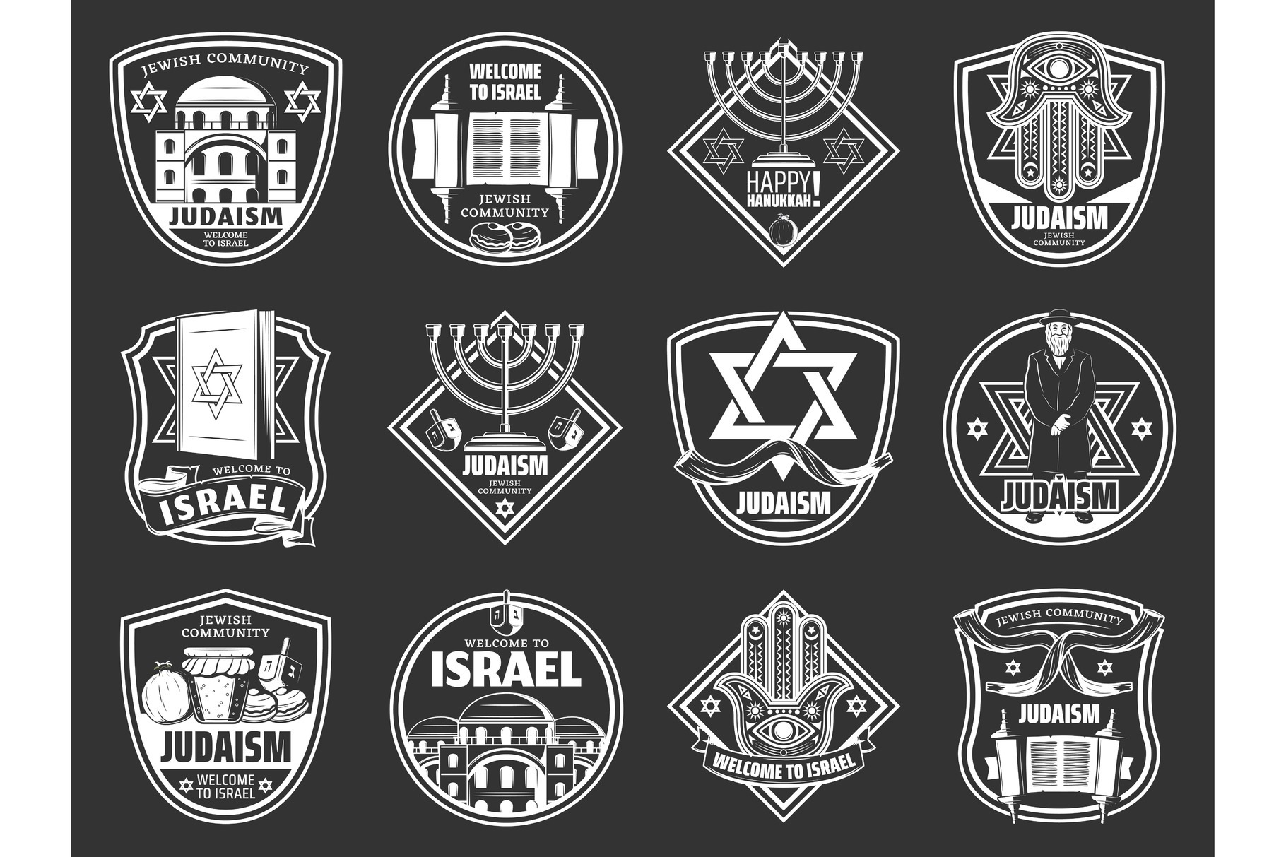 Israel and Judaism symbols, Jewish, an Illustration by Vector Tradition