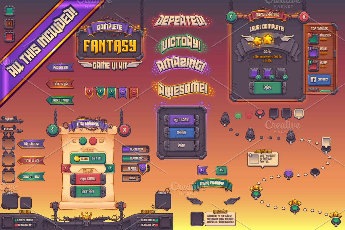 Complete Fantasy Game UI kit, a Graphic by Vectricity Designs