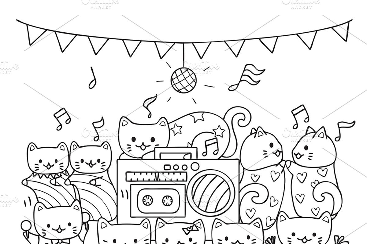 10 Cute cats coloring pages, an Illustration by Somjai King | Creative Market