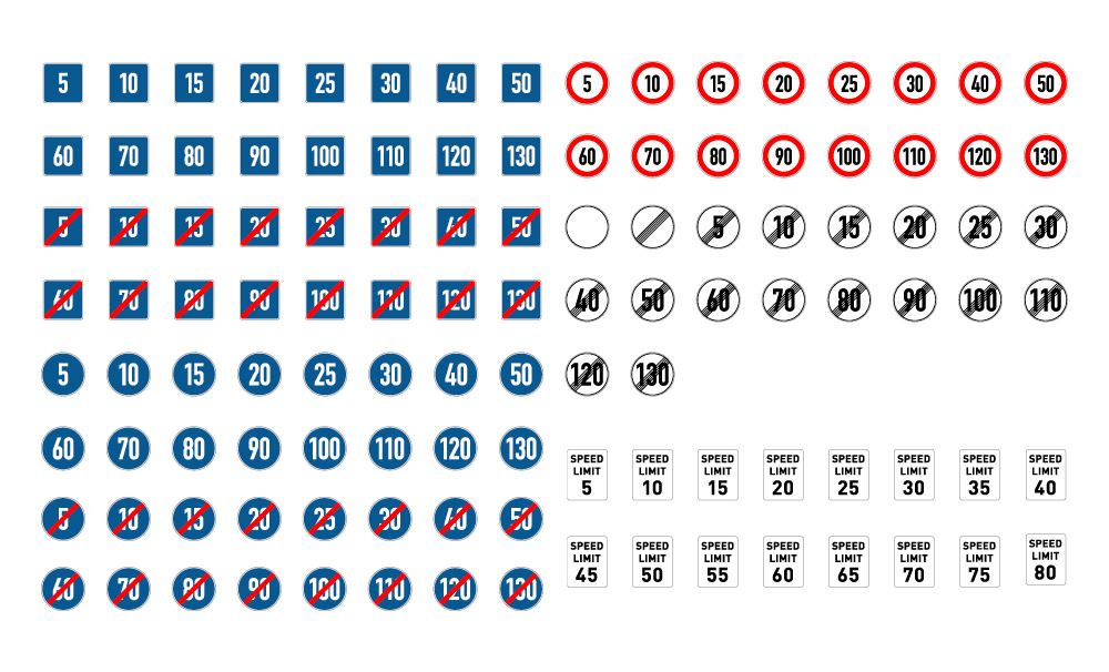 Speed limit different road signs, an Icon by BestPics