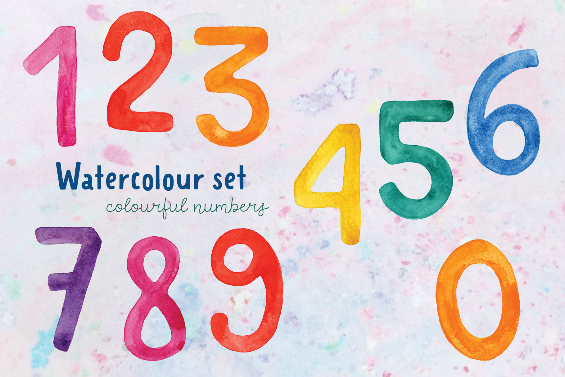 Watercolour Set Numbers 0 - 9
