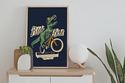 T-Rex Riding Bicycle, a Sport Illustration by hand draw