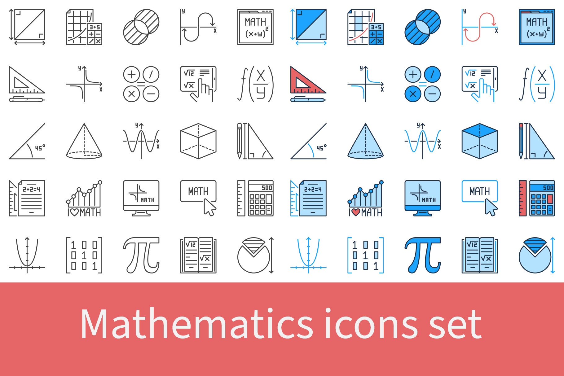 Mathematics icons set, an Outline Icon by Venomous Vector