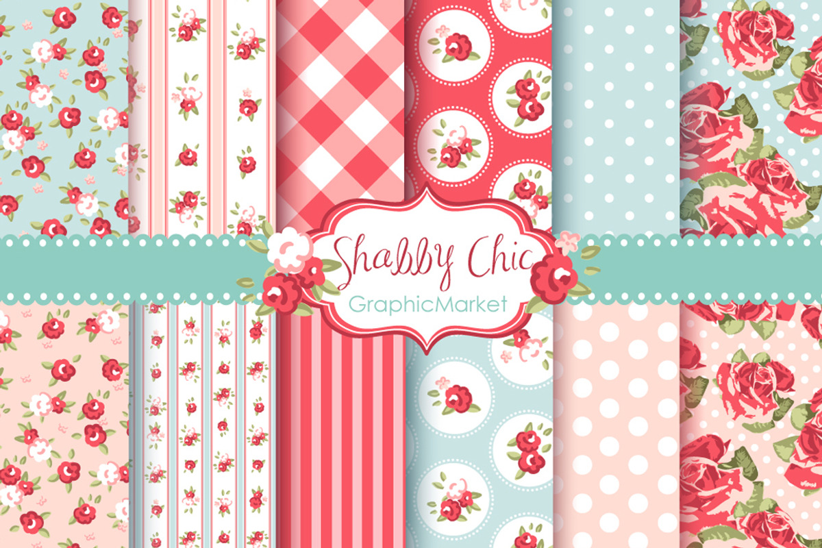 Shabby Chic Rose Digital Paper pack, a Pattern Graphic by GraphicMarket