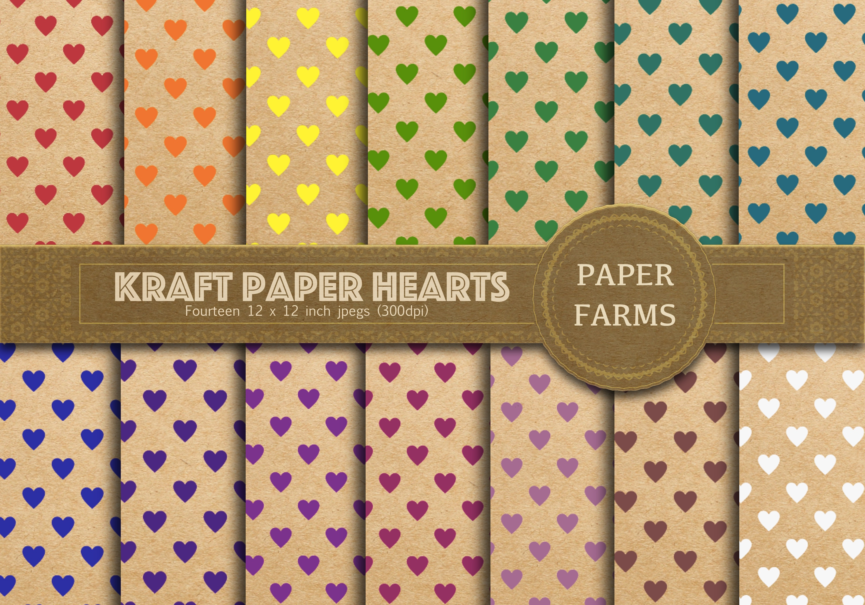 Kraft paper hearts digital paper, a Pattern Graphic by Paper Farms