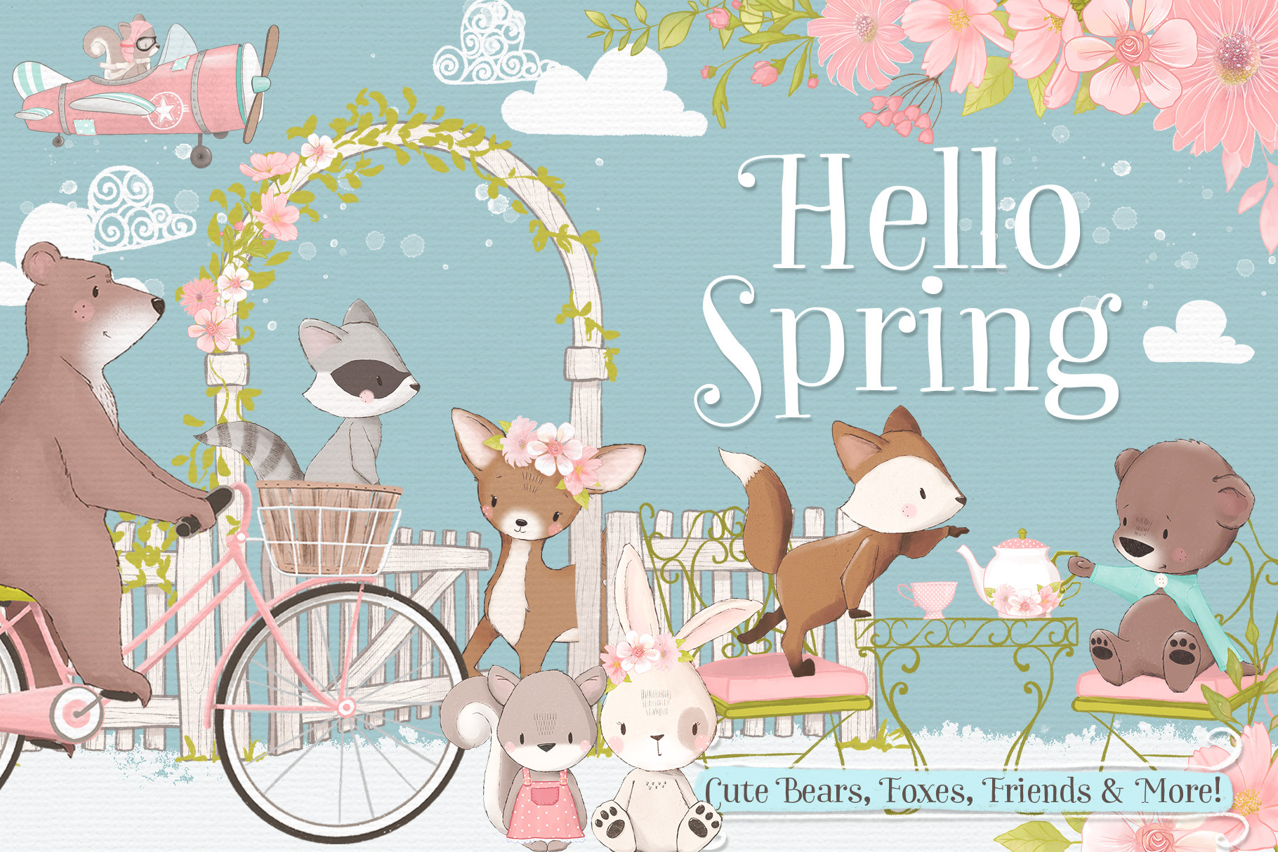 Cute Spring Woodland Animal Clipart, an Animal Illustration by Pretty ...