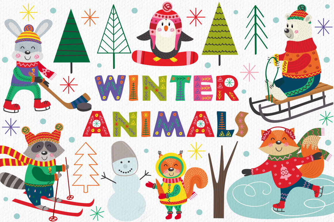 winter fun with animals collection, an Animal Illustration by NataKa ...