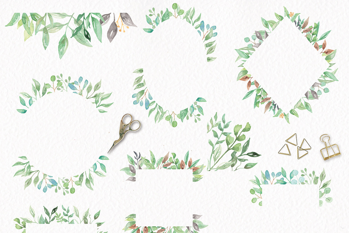 Leaf Frames Watercolor Green Foliage, an Illustration by Bloomella