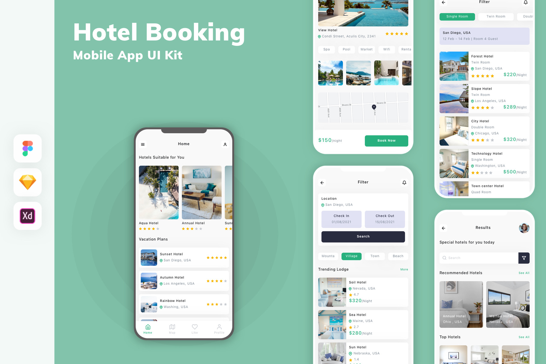 Hotel Booking Mobile App UI Kit, an UI Kit Template by uicube
