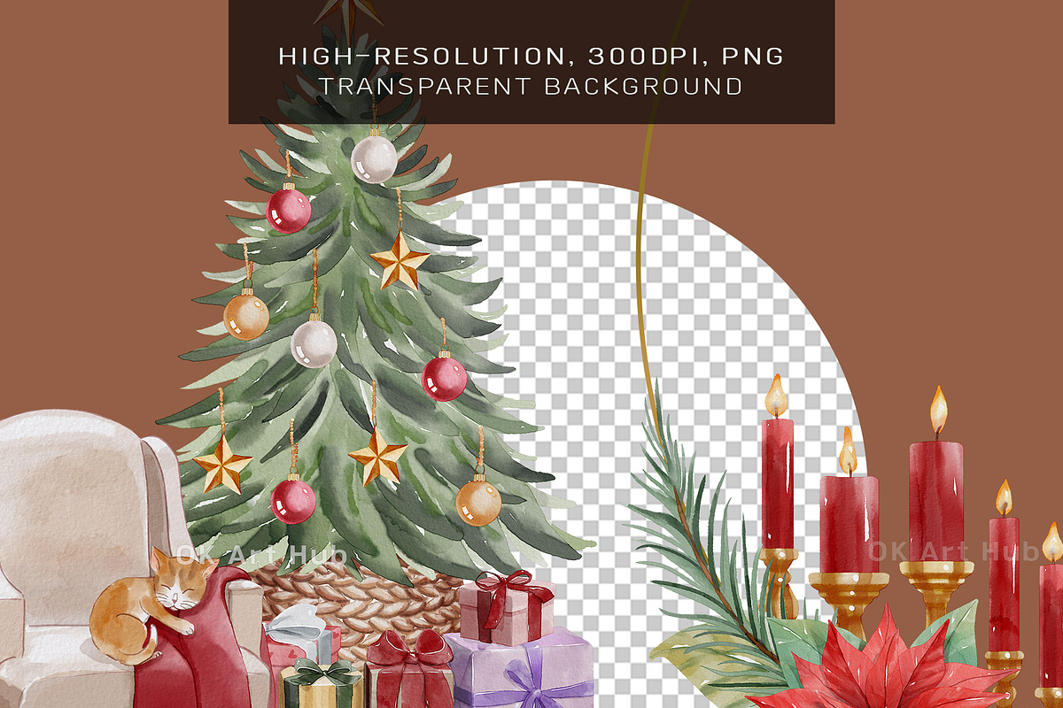 Watercolor clipart - Boho Christmas, a Decorative Illustration by OKArtHub