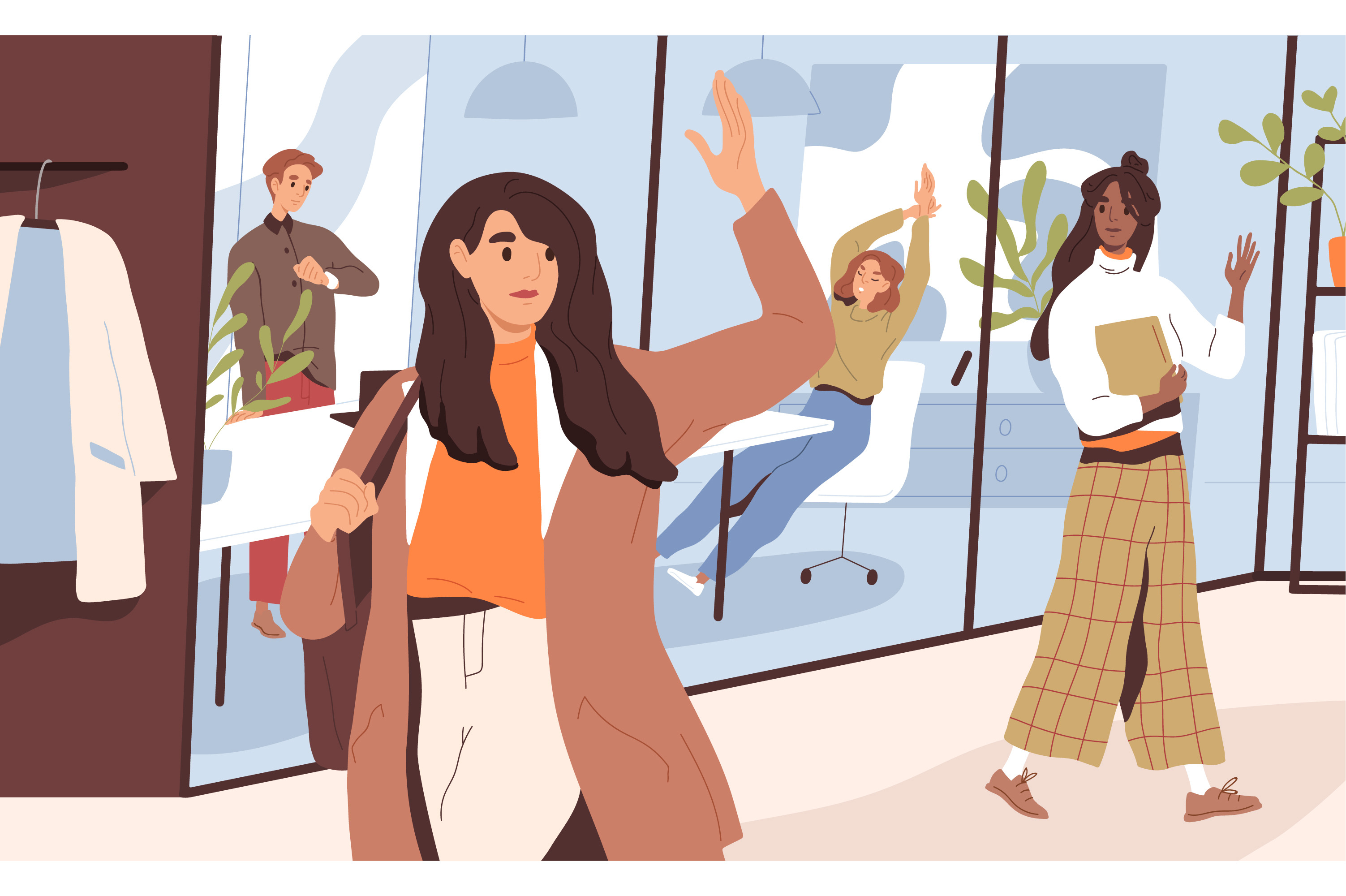 Woman leaving office after work day, a Person Illustration by Good Studio
