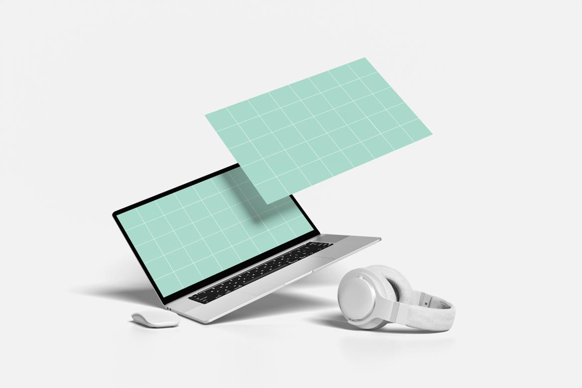 Floating Laptop and Screen Mockup