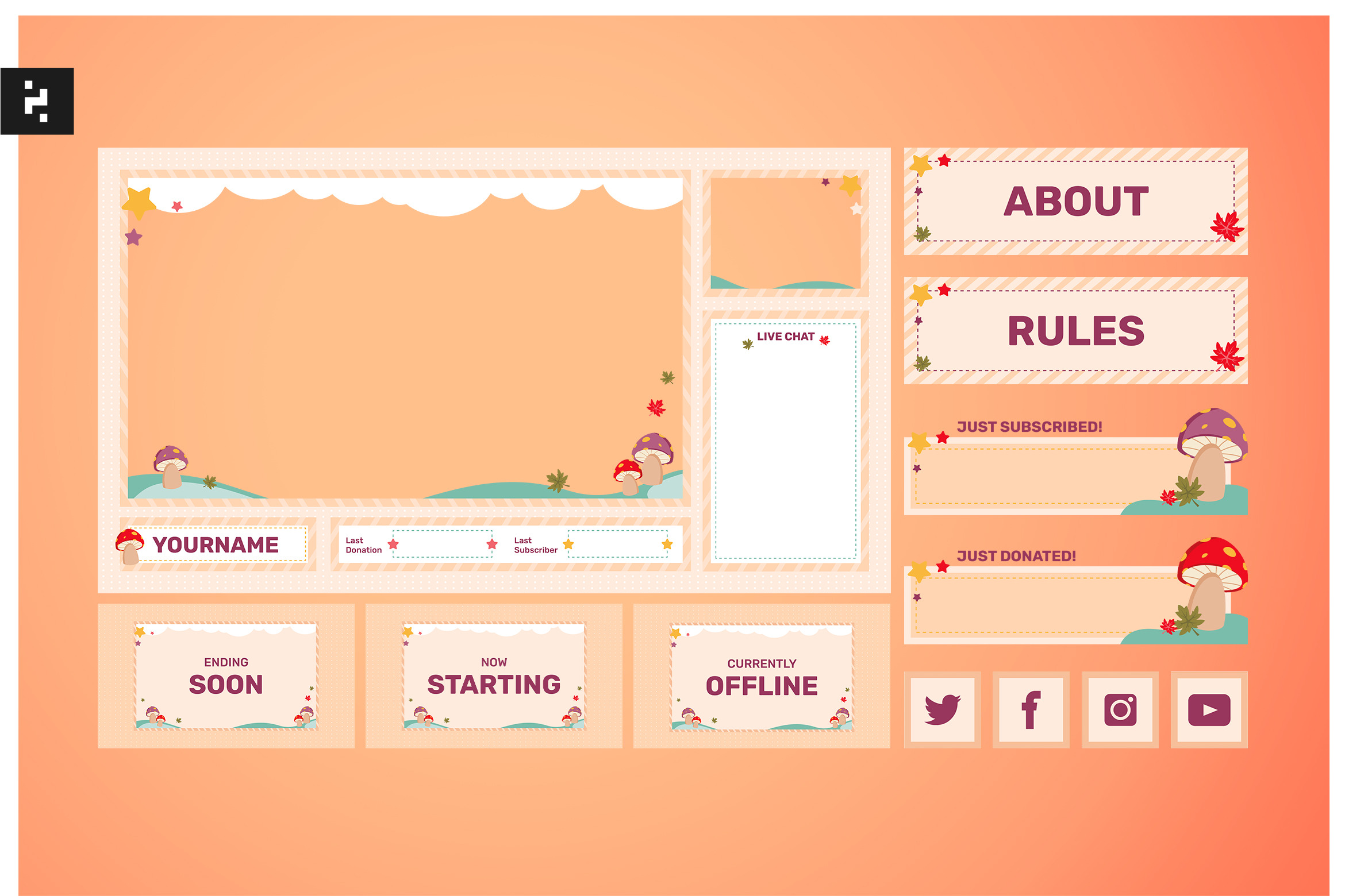 Cute Stream Overlay Mushroom Theme, a Social Media Template by Neermana
