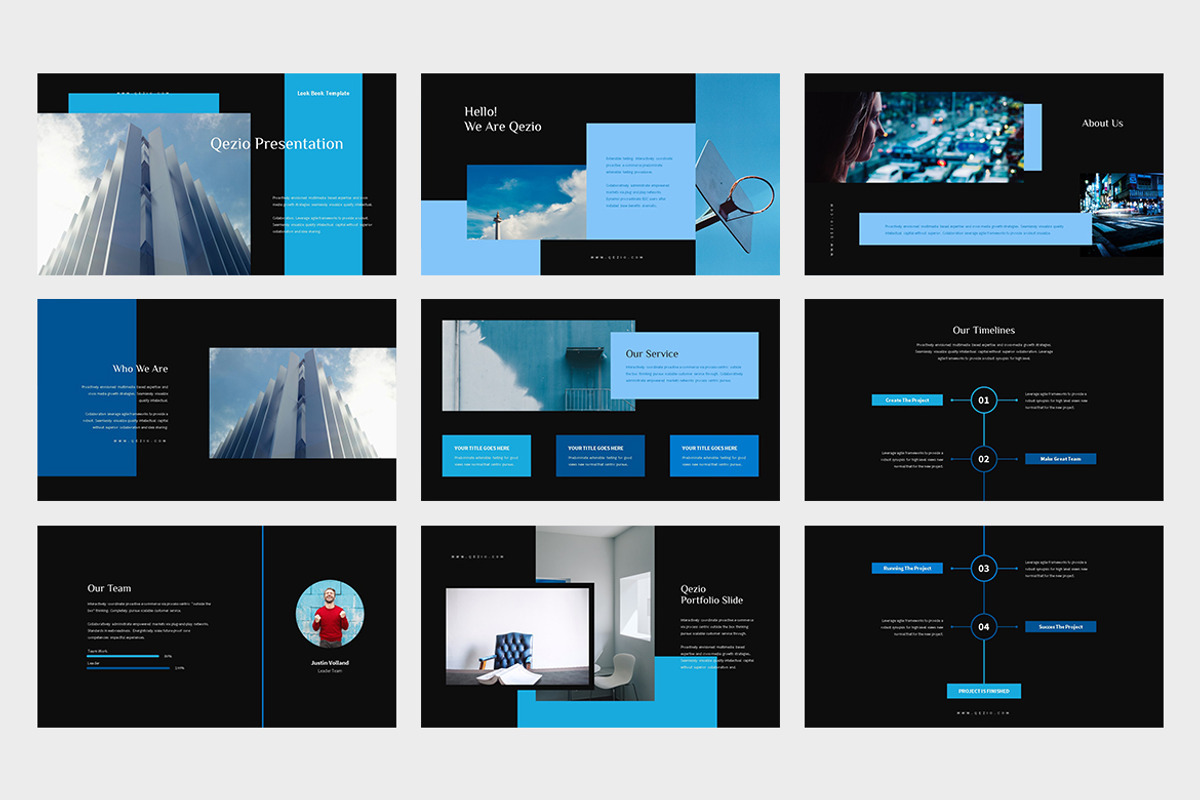 Qezio: Blue Color Tone Google Slides, a Presentation Template by Punkl Camp