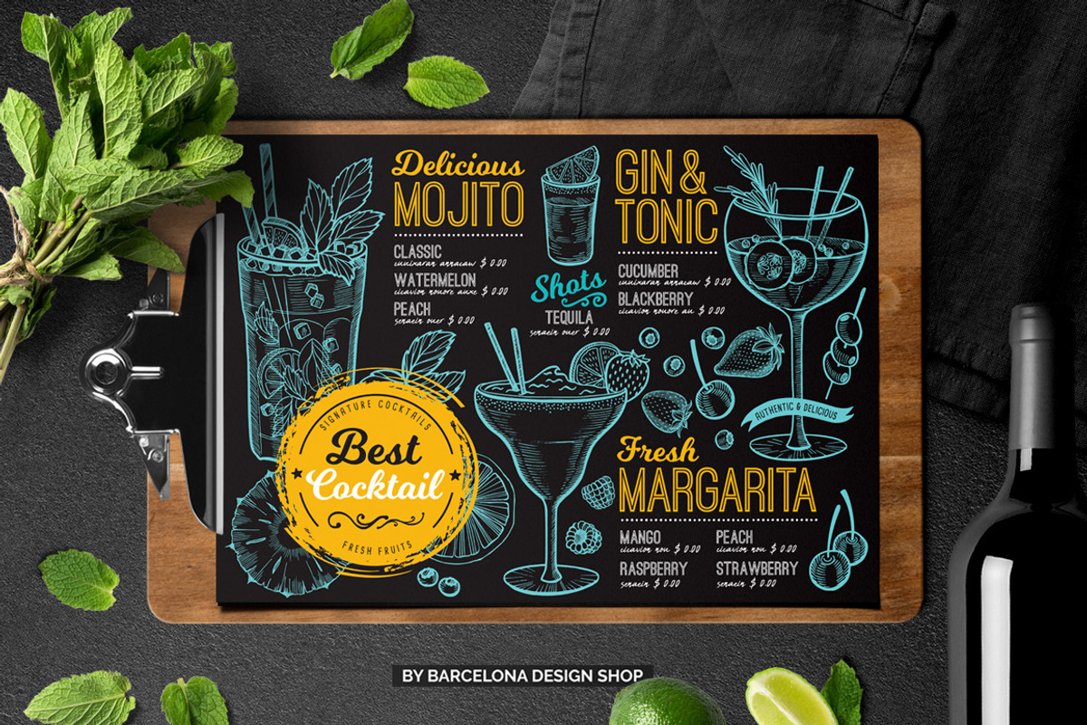 Cocktail Bar Menu Restaurant Template.