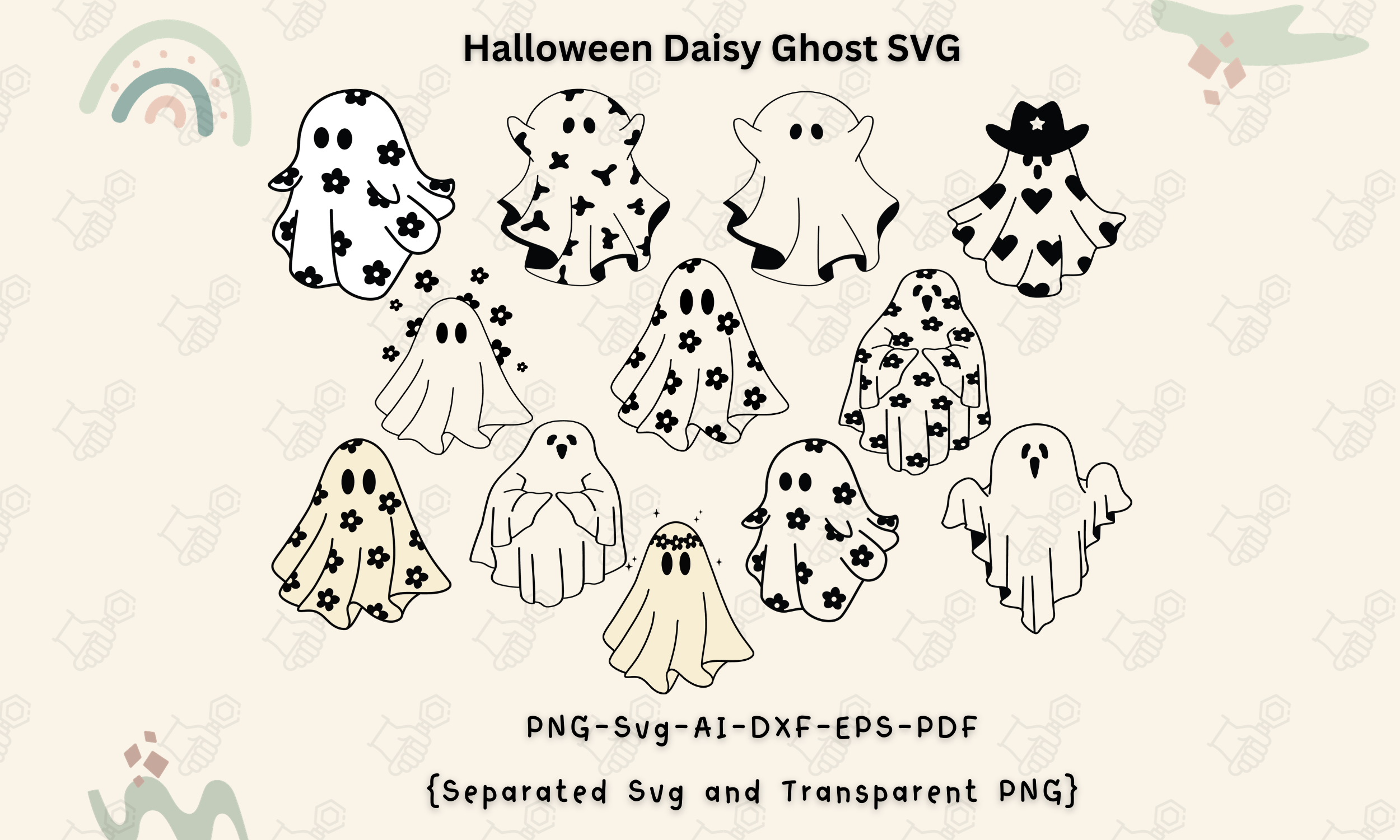 Cute Ghost SVG, Daisy Ghost SVG PNG