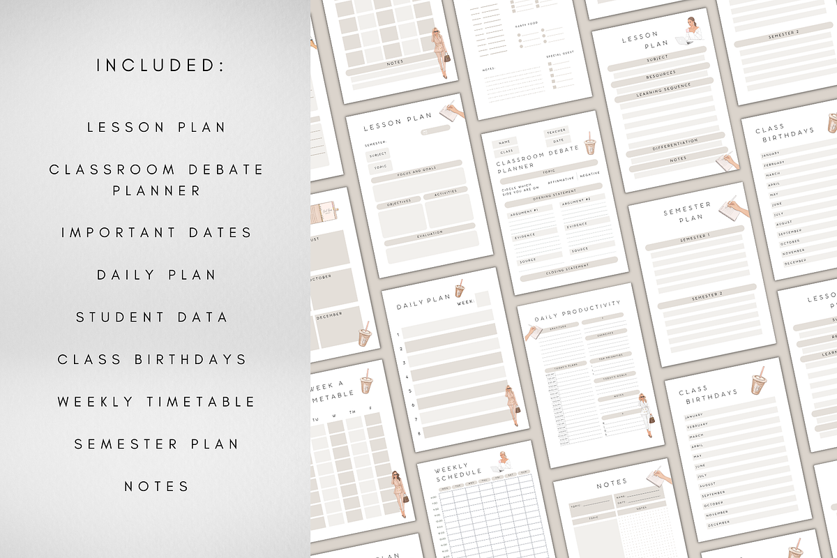 Digital Canva Teacher Planner Pages, a Stationery Template by BRANDcontent