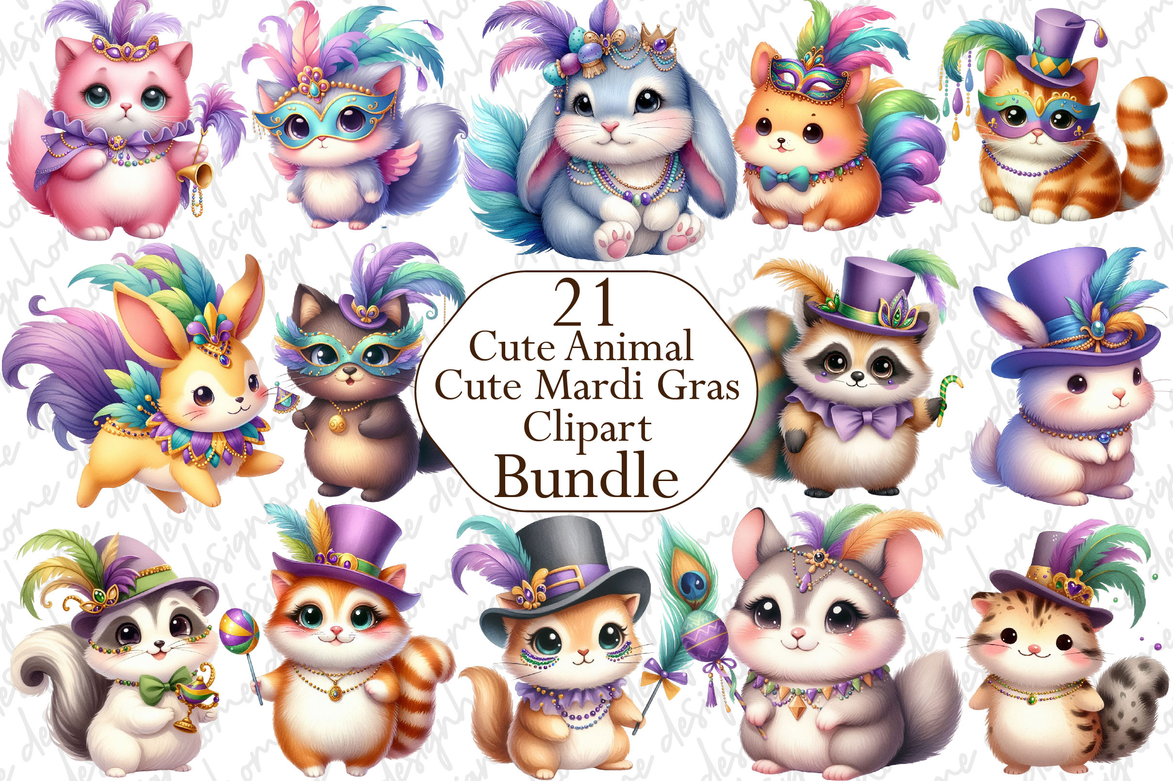 Cute Mardi Gras Animal Clipart | Graphics ~ Creative Market