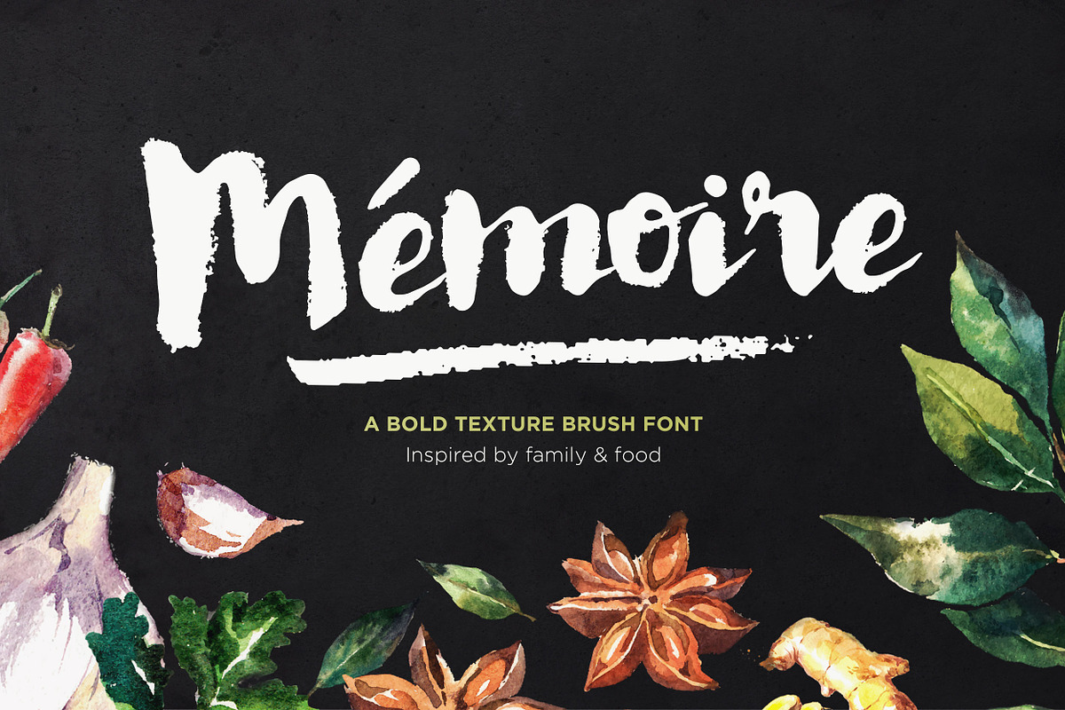 Memoire Brush Script + Extras, a Script Font by Design Assets | Creative Market