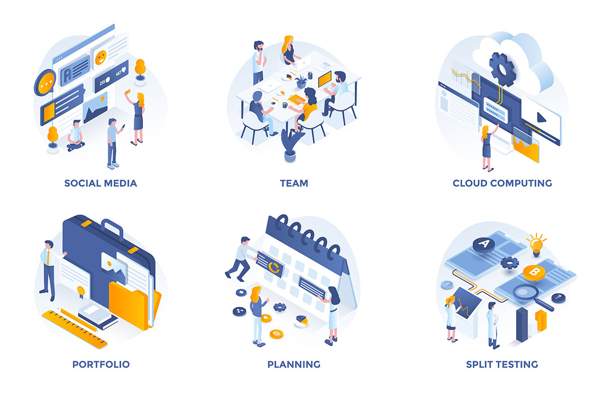 Set of Modern Isometric Concepts, an Education Illustration by Creative ...