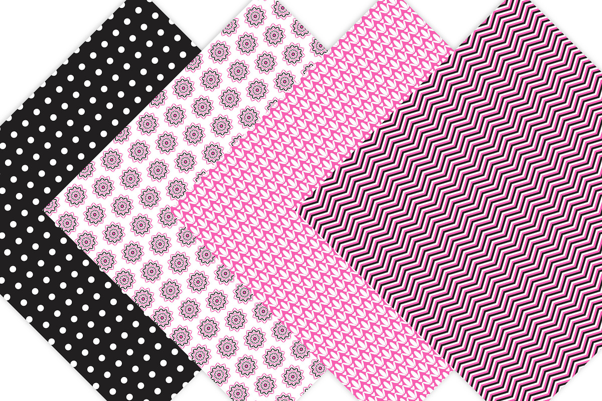 Pink and Black Digital Paper - Boho, a Pattern Graphic by Leska's Digitals