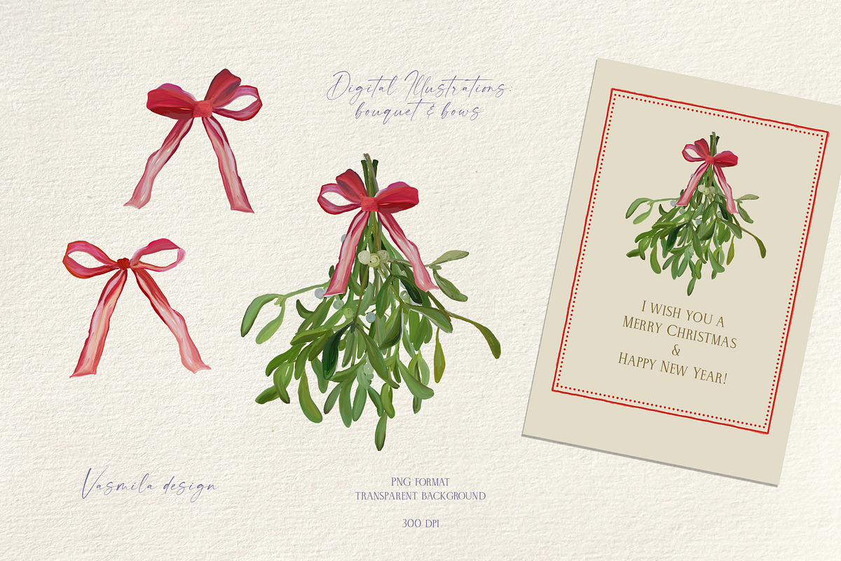 Christmas mistletoe clipart, a Seasonal Illustration by Vasmila