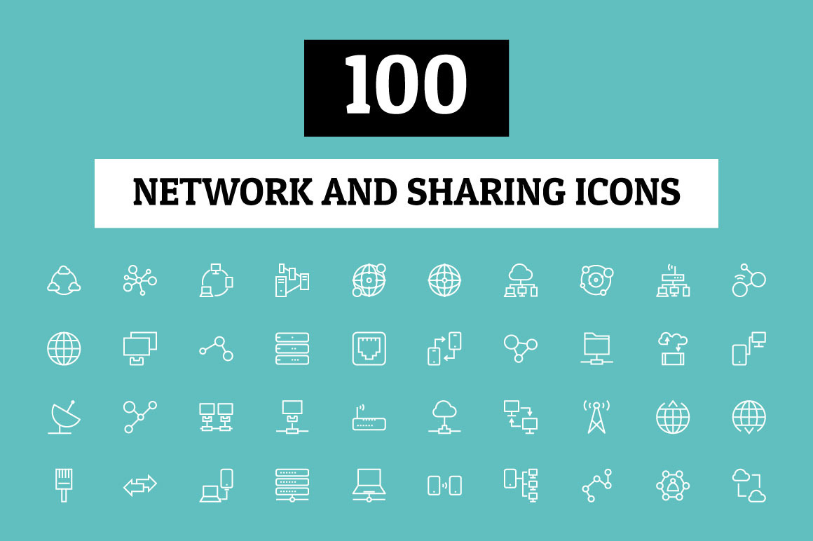 100 Network and Sharing Icons, an Outline Icon by Creative Stall