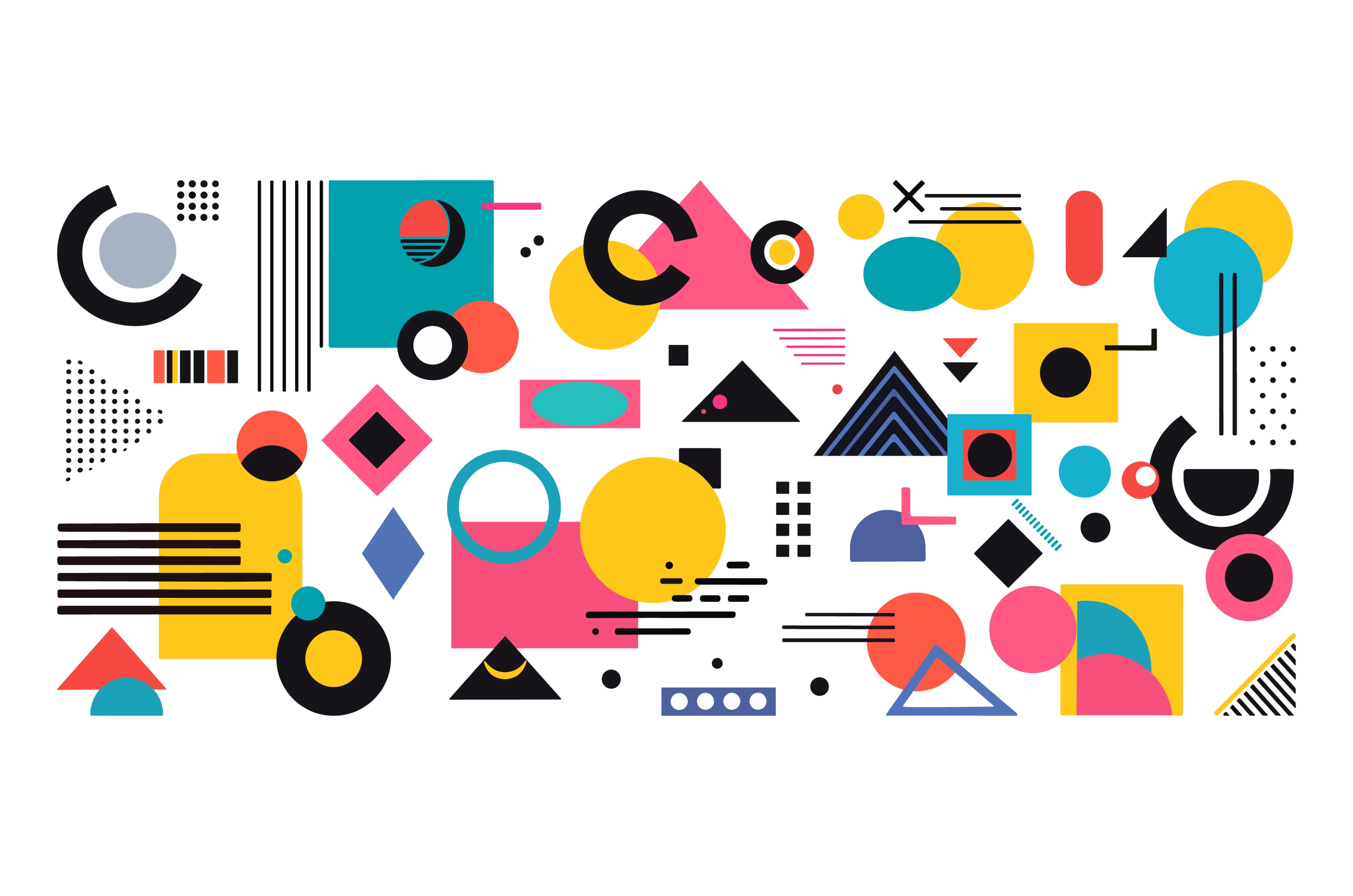 Colorful 90s geometric shapes, an Illustration by Valerie Bodnar