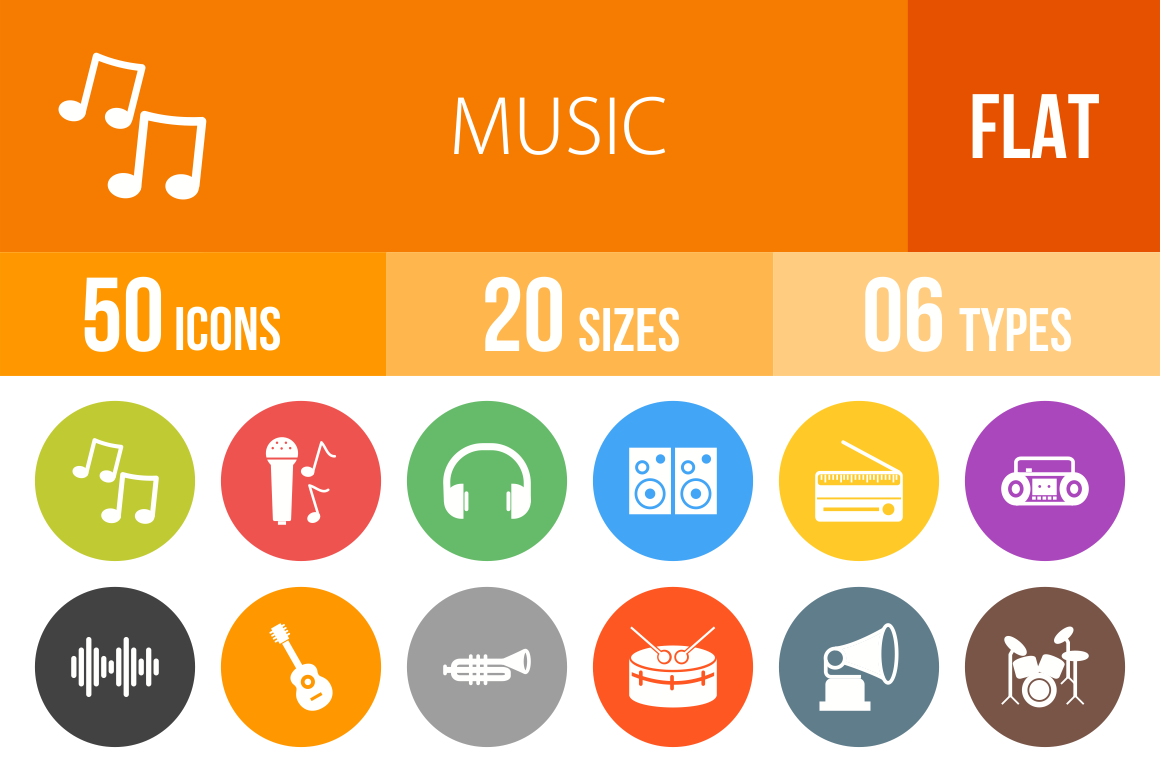 50 Music Flat Round Icons, an Icon by IconBunny