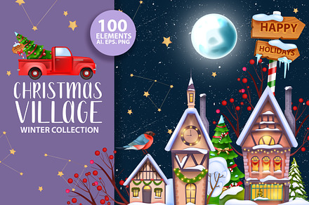 Winter Village Watercolor Set | Illustrations ~ Creative Market