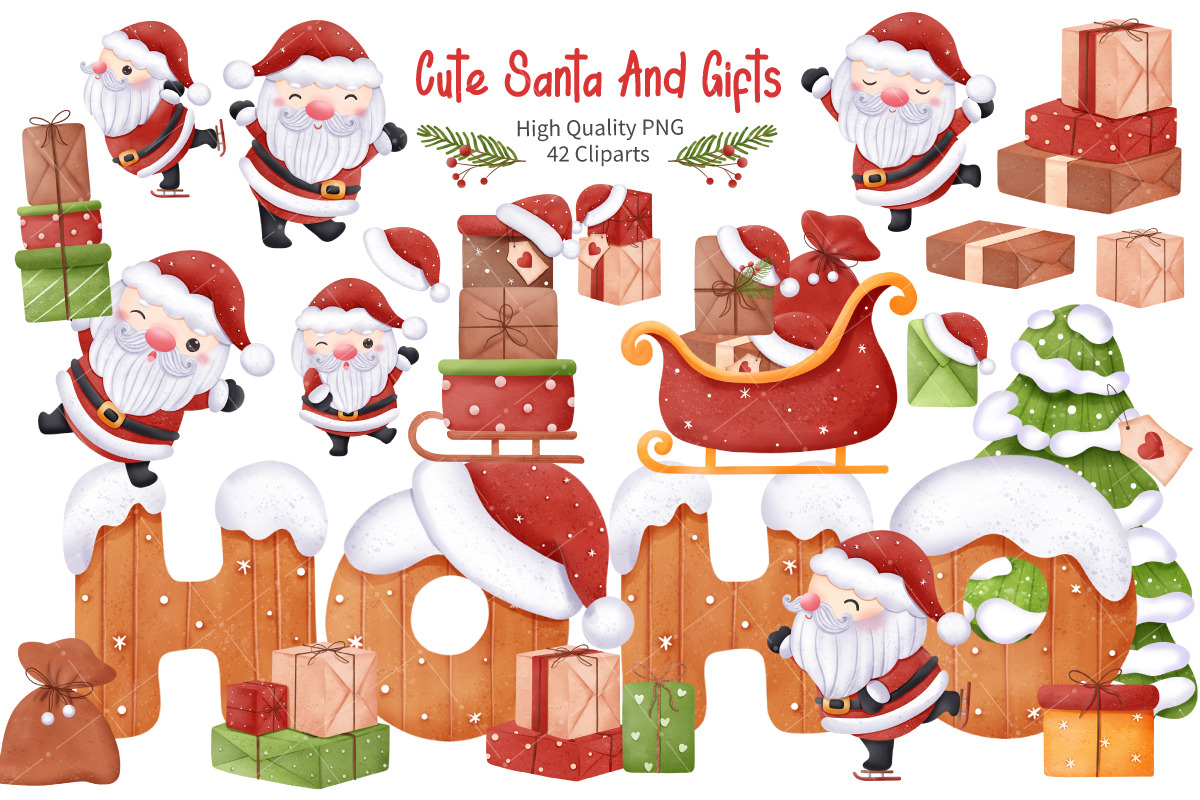 Christmas Cute Santa's Clipart Set