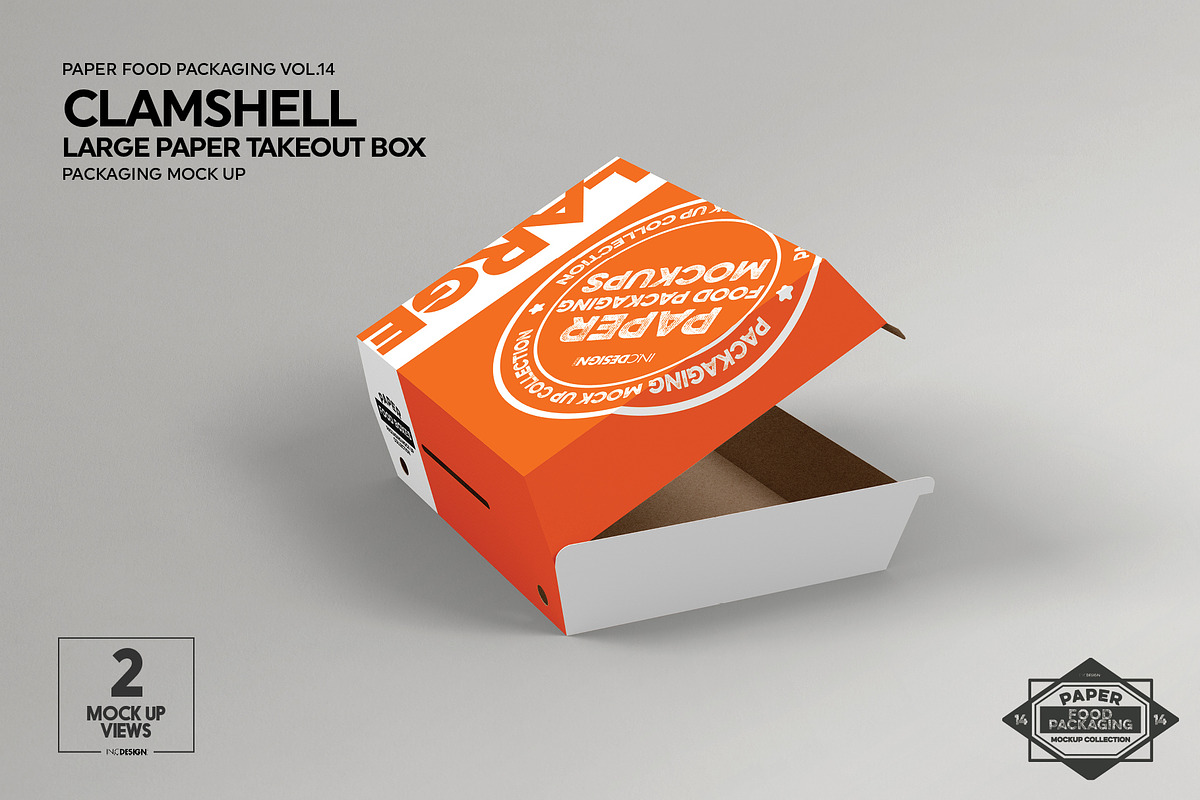 Paper Clamshell Takeout Boxes Mockup, a Packaging Mockup by INCDesign