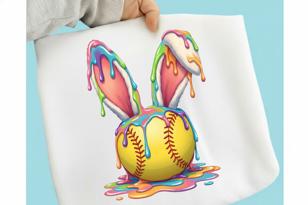 Easter Bunny Softball Ice Cream Drip, an Illustration by designcity5