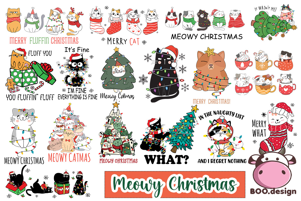 Funny Christmas Cat Design Bundle, a Graphic by Boodesign