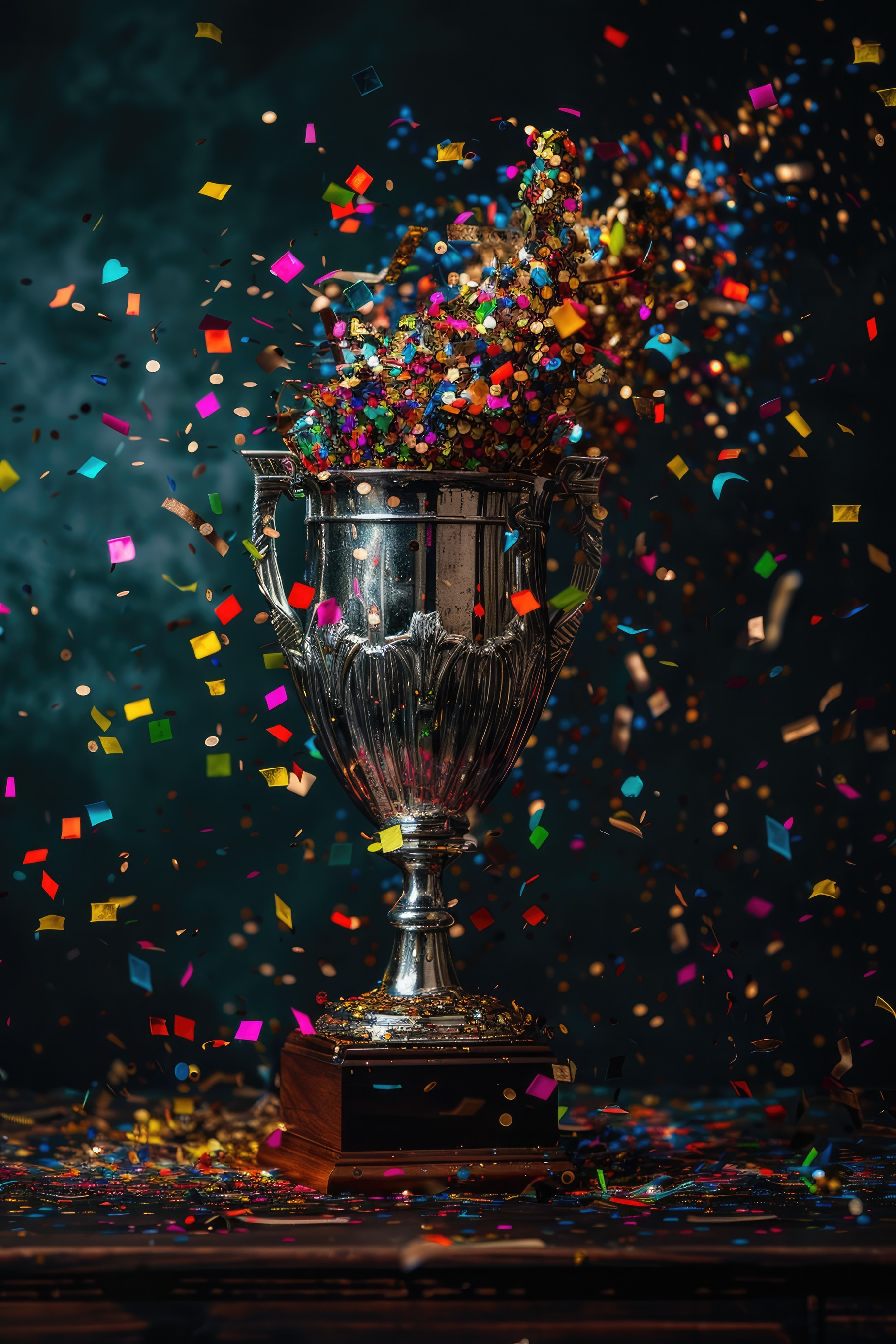 Trophy with Confetti Shower, a Background Photo by Virgo Studio