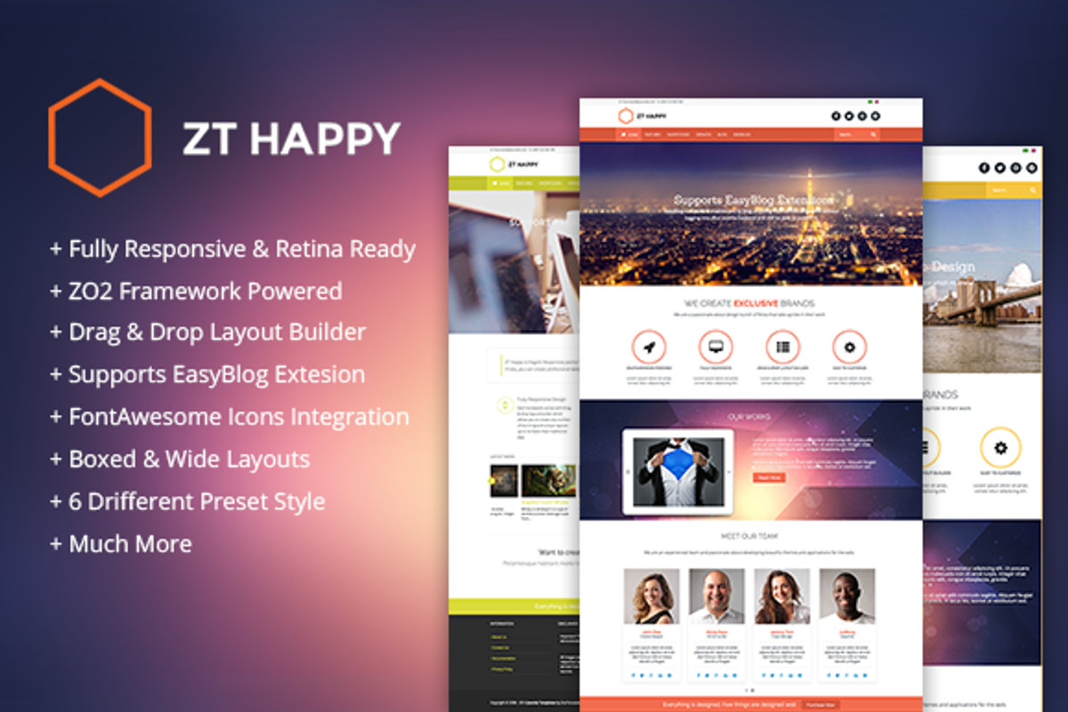 ZT Happy responsive joomla theme, a Websites & App Template by zootemplate