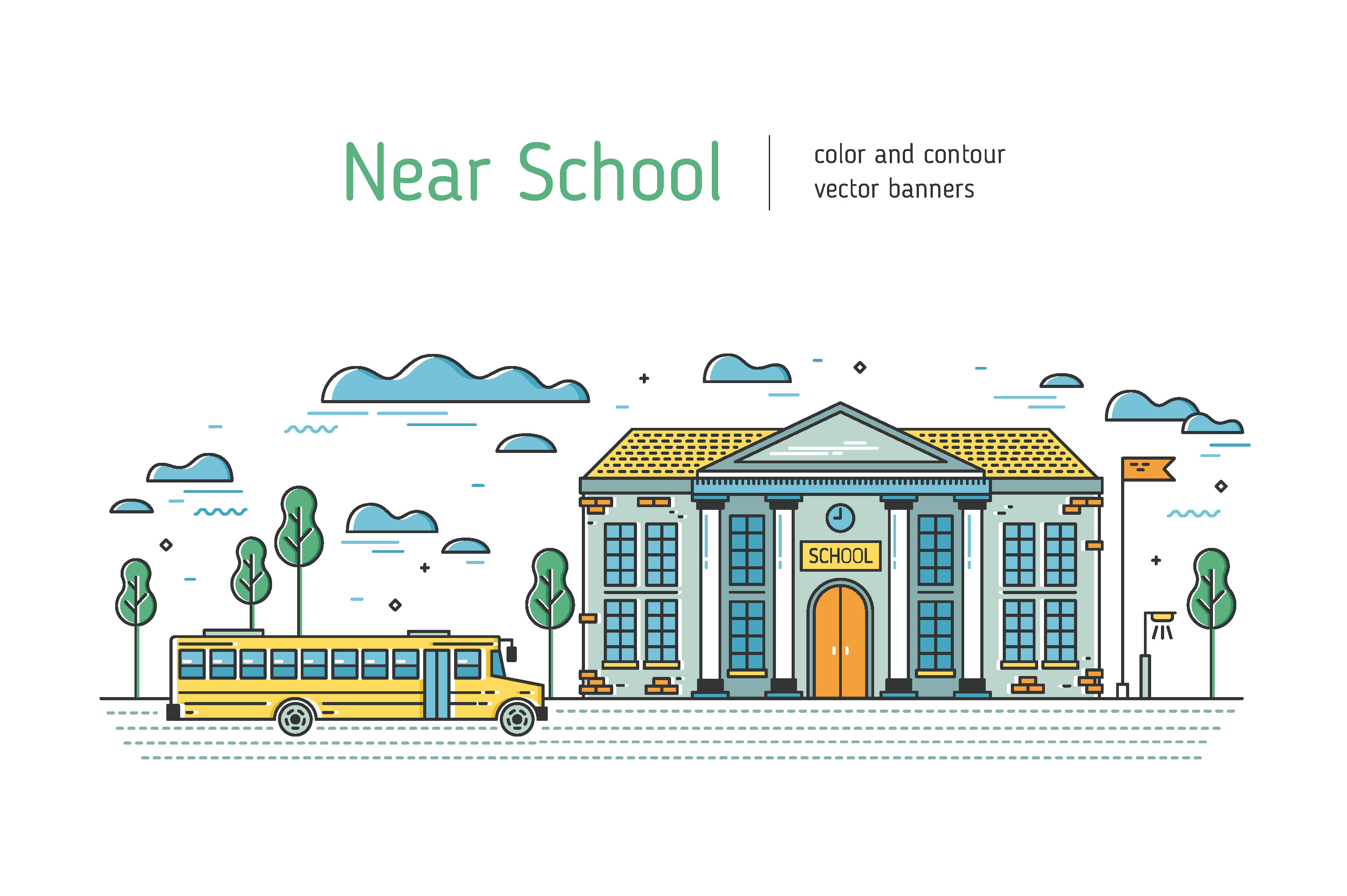 School building line art, an Education Illustration by Good Studio