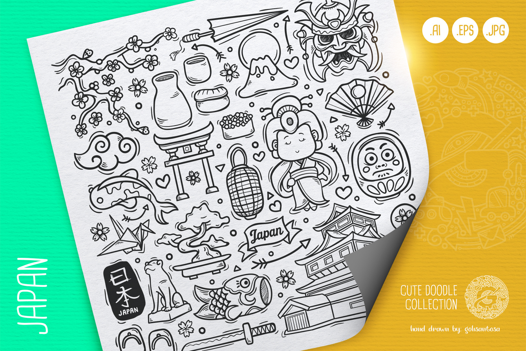 Japan Doodle Vector, a Graphic by Gohsantosa | Creative Market