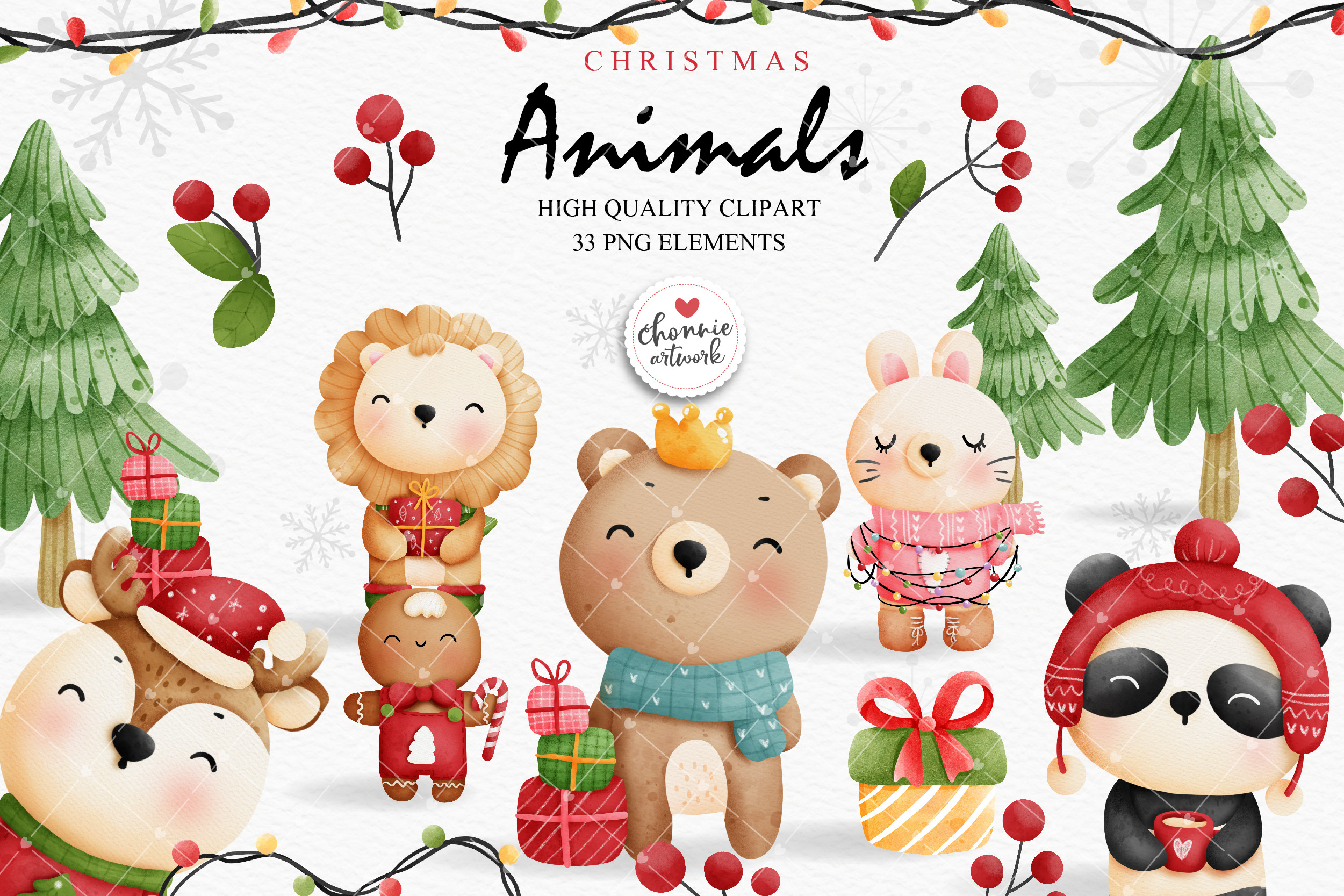 Christmas Animals Clipart | Animal Illustrations ~ Creative Market