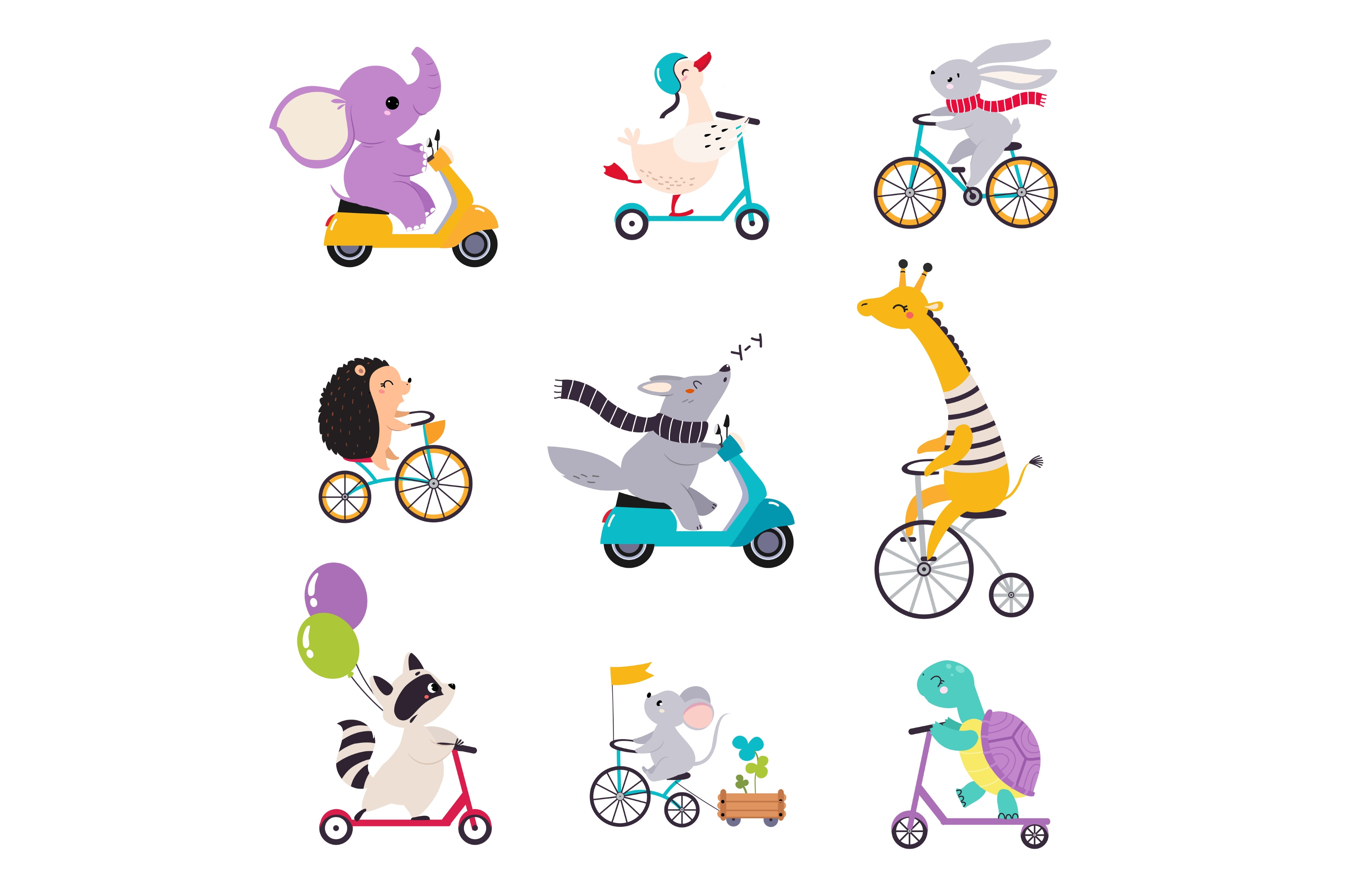Cute Animal Character Riding Bike | Animal Illustrations ~ Creative Market