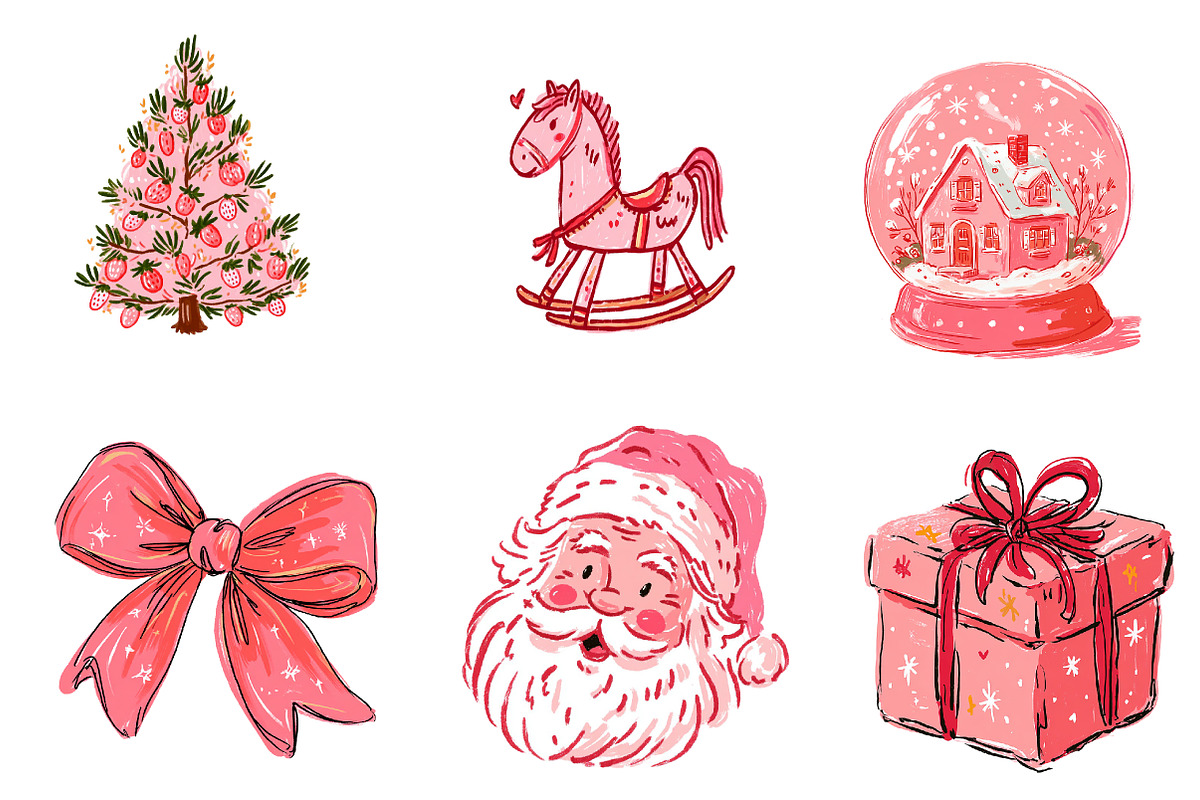 pink cute christmas clipart, an Illustration by CreationArt