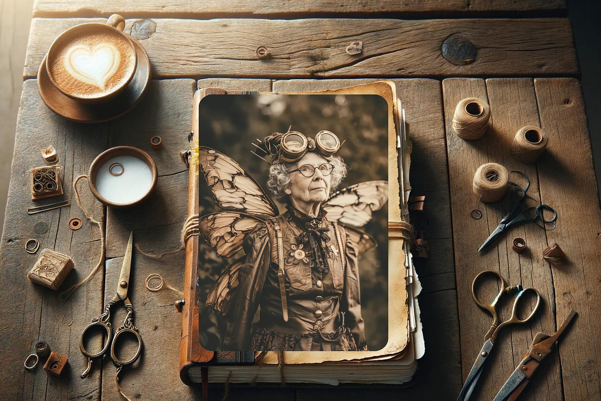 OLD LADY FAIRY JUNK JOURNAL PAGES, a Person Illustration by Daring Digies