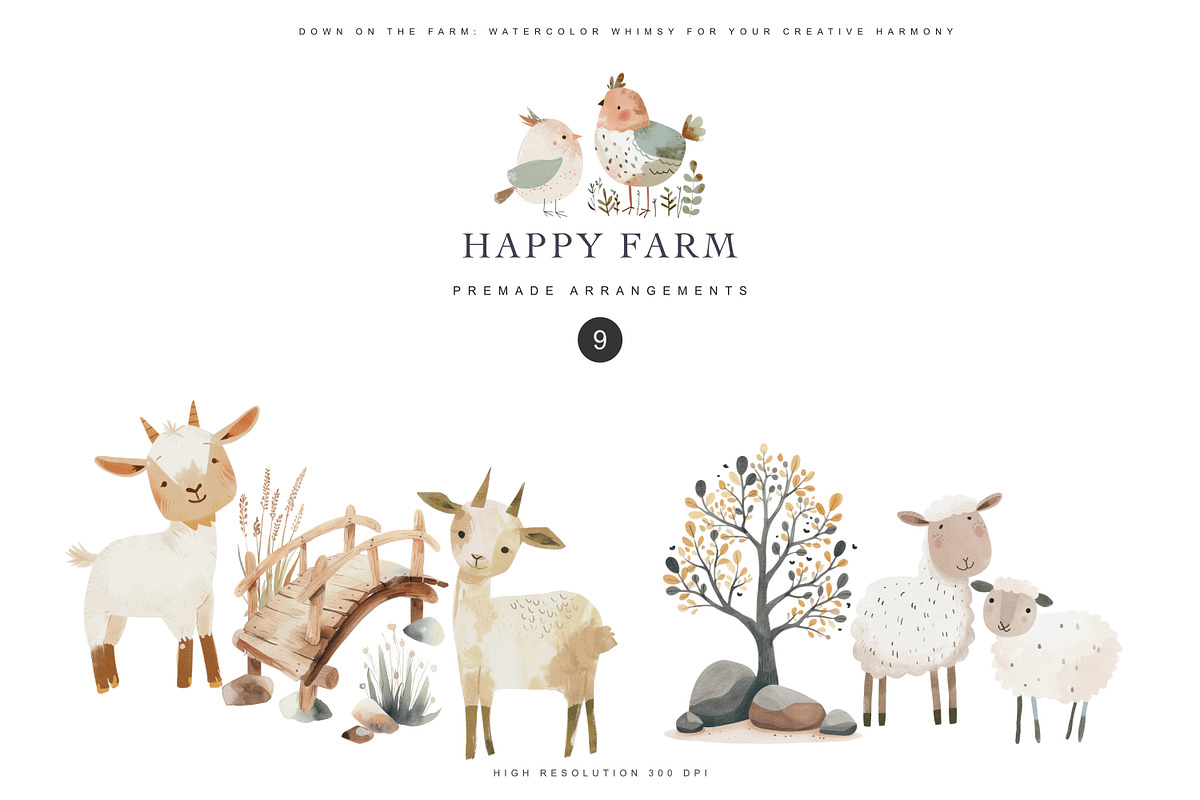 watercolor farm animal clipart set, an Animal Illustration by Pink ...