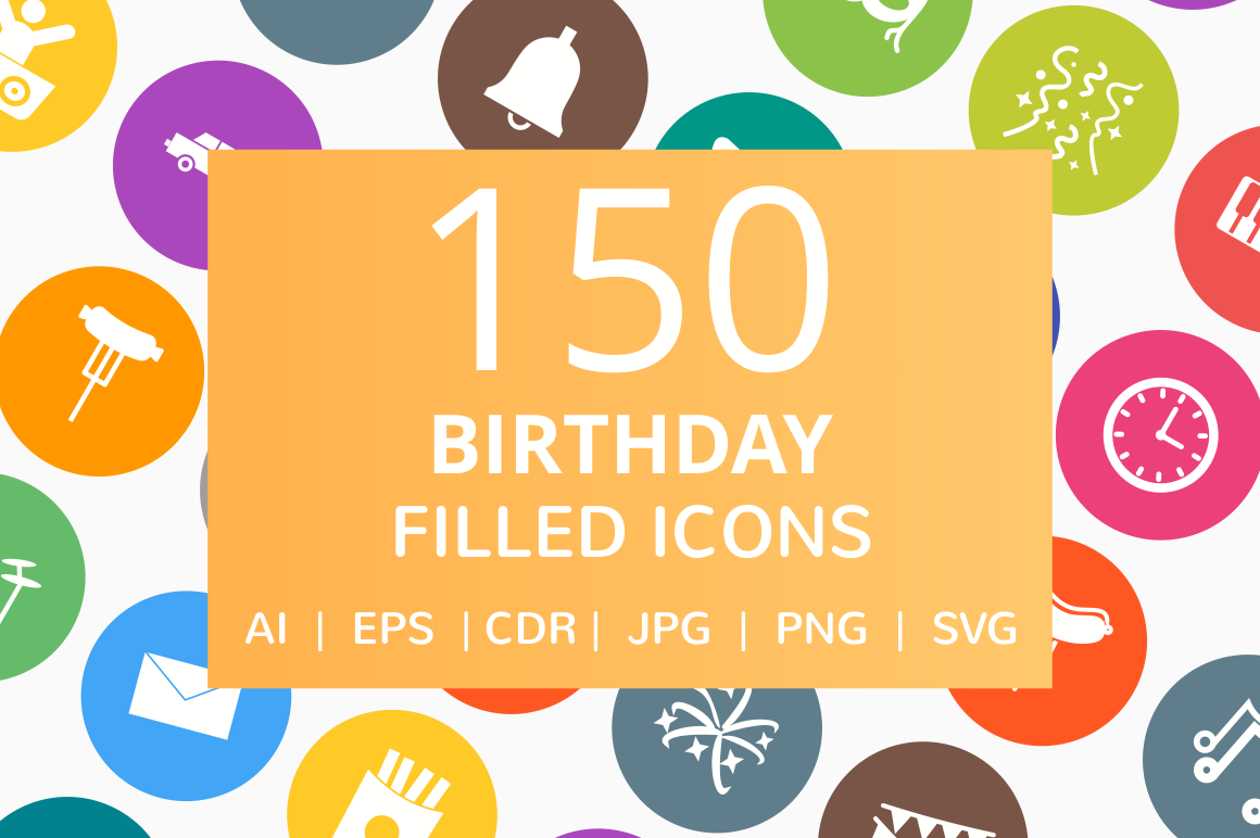 150 Birthday Filled Round Icons, an Outline Icon by IconBunny