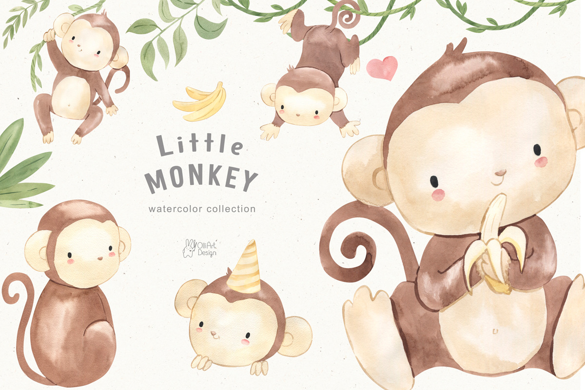 Monkey watercolor clipart | Creative Market