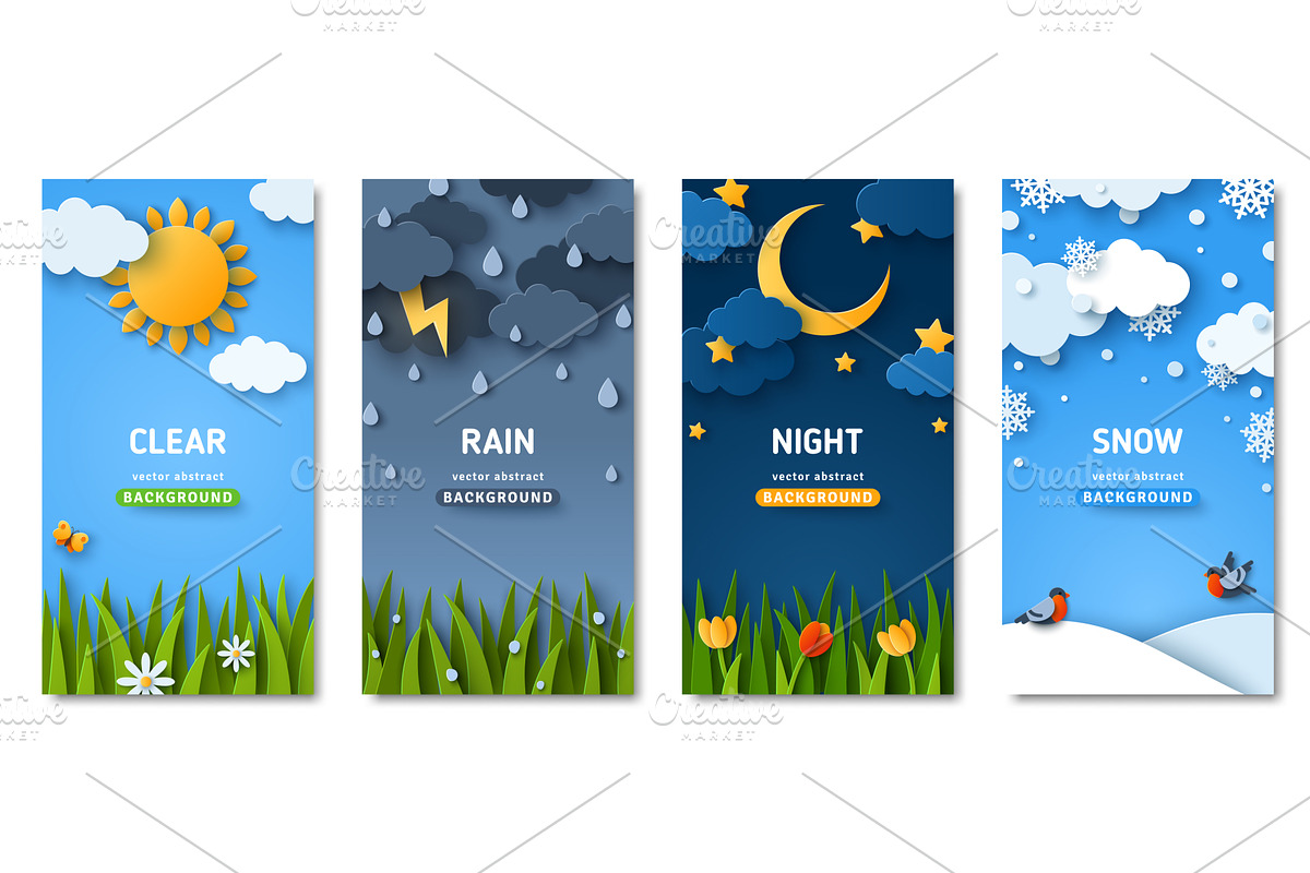 Weather forecast app paper clouds, an Illustration by kotoffei