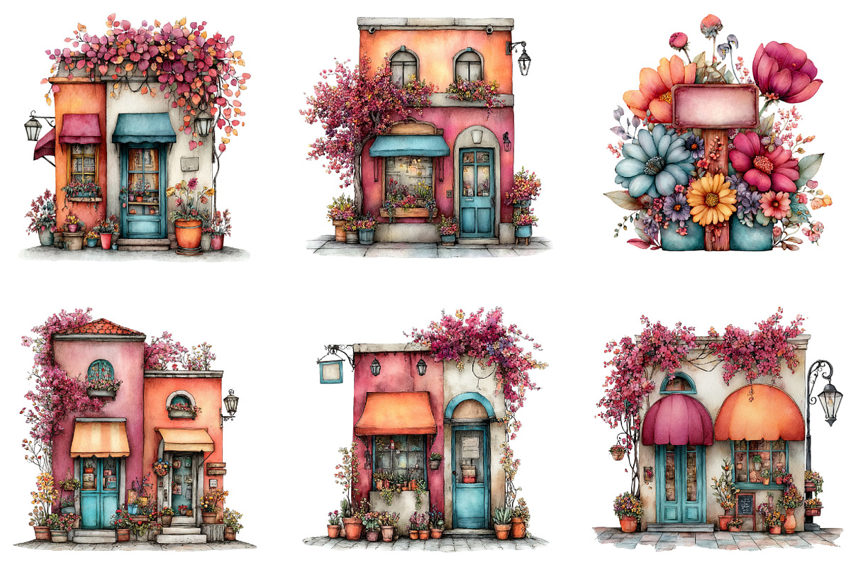 Whimsical Spring Florist Shop Clipar, an Illustration by CraftArtStudio